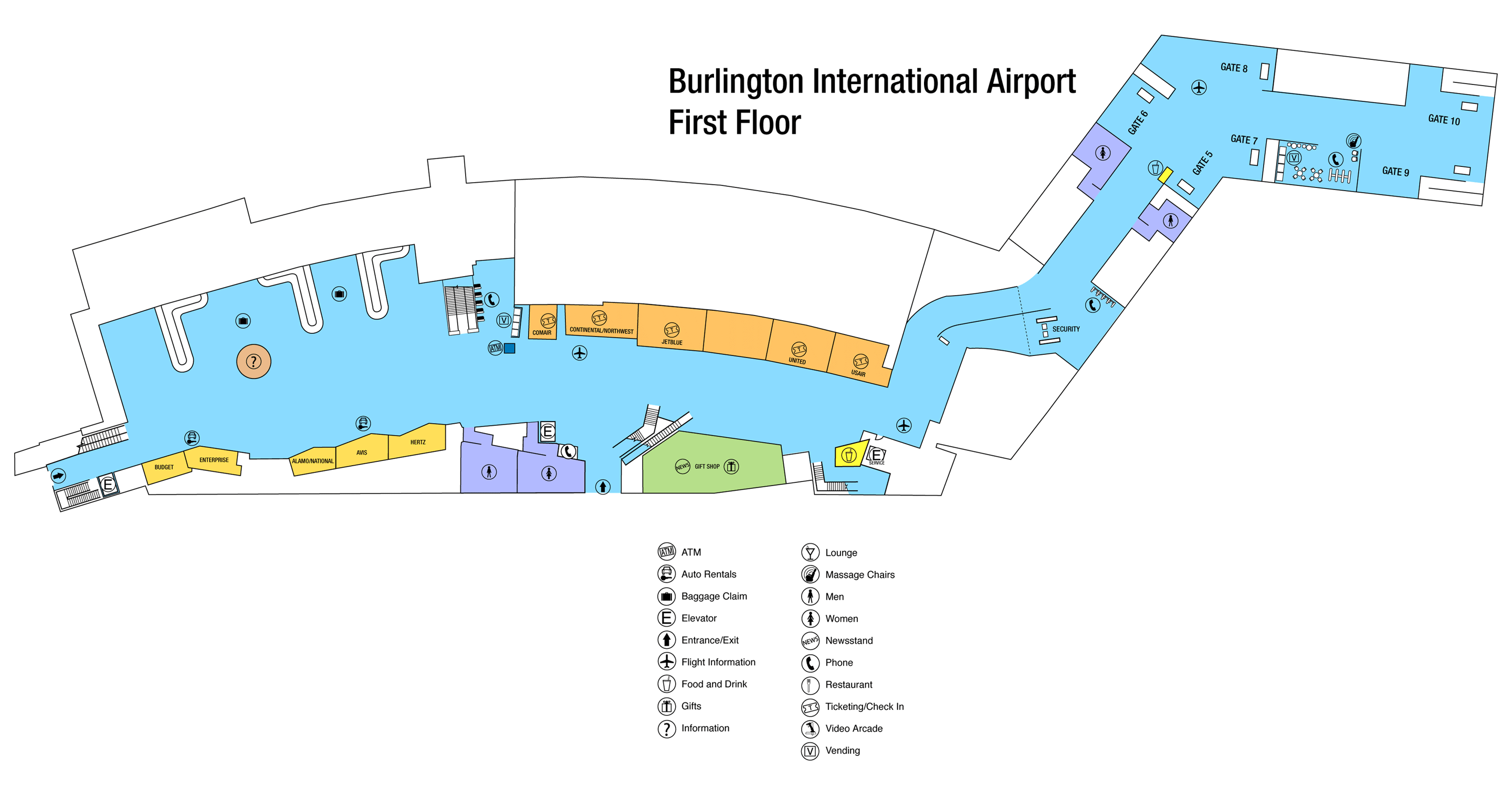 Burlington International Airport Terminal Map 1200 Airport Drive