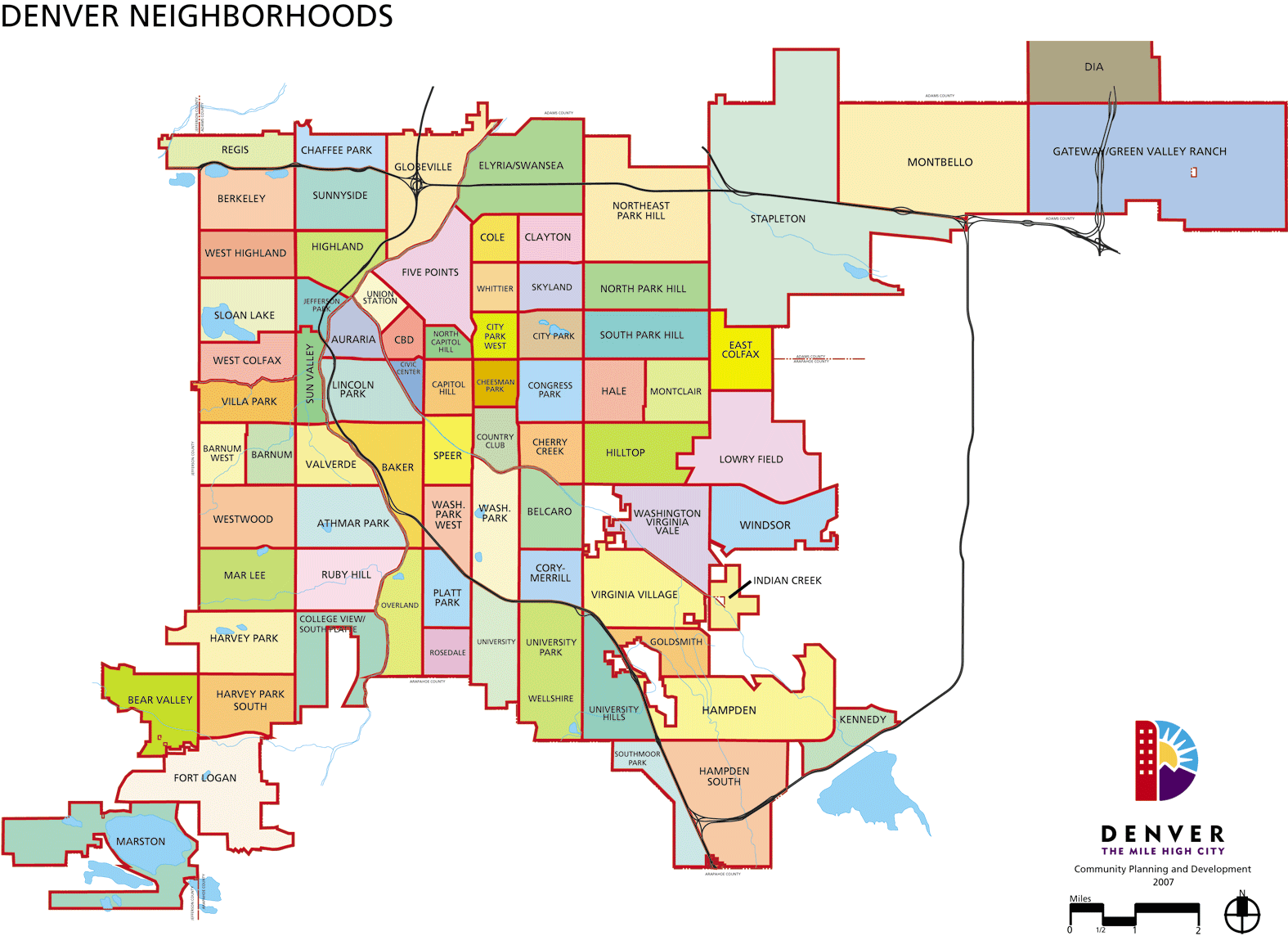 Denver Neighborhoods Map - Denver • mappery Denver Neighborhoods Map - Denver • mappery