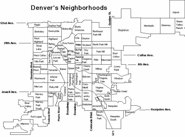 Denver Neighborhoods Map - Denver • mappery Denver Neighborhoods Map - Denver • mappery