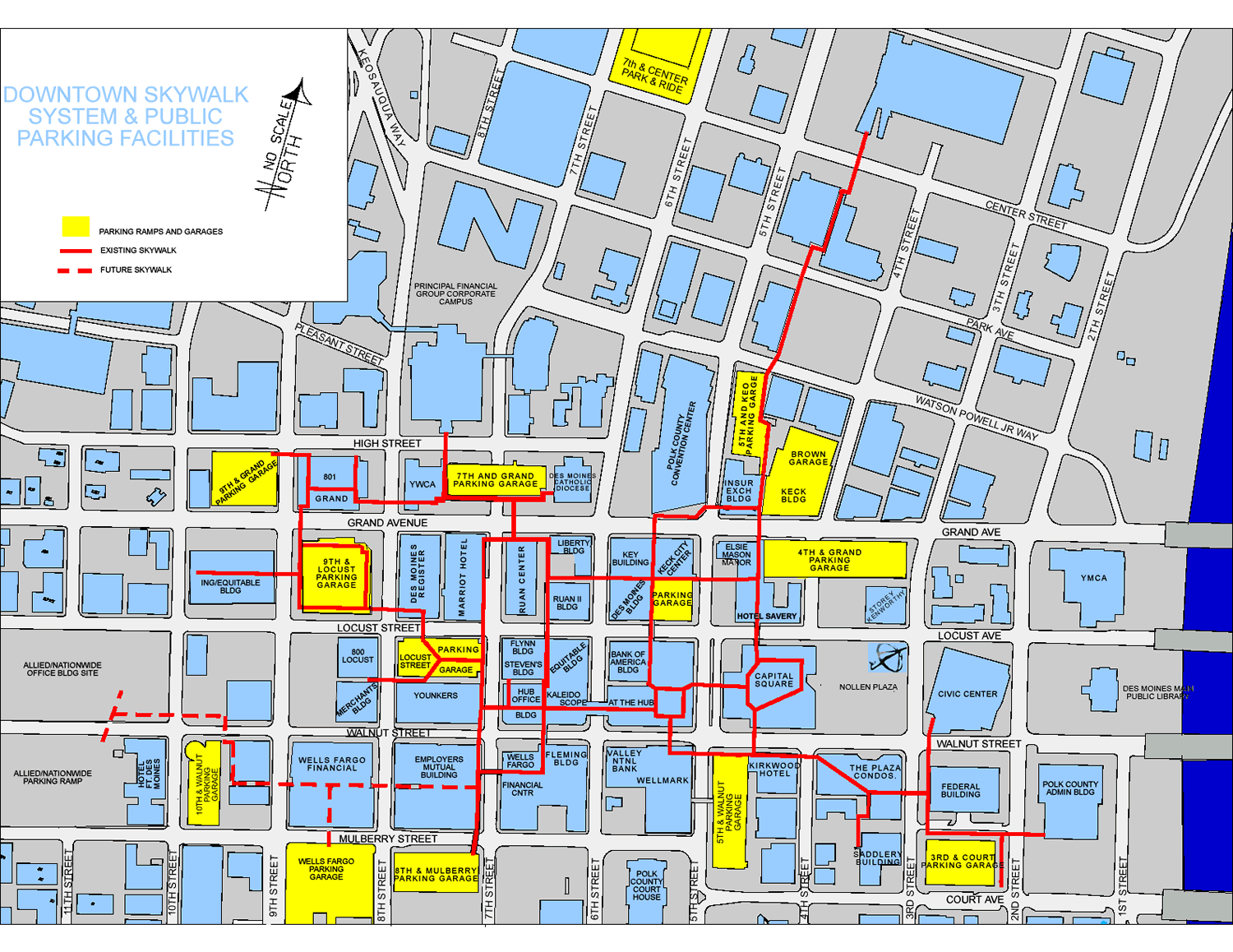 Des Moines Skywalks Map Des Moines Mappery