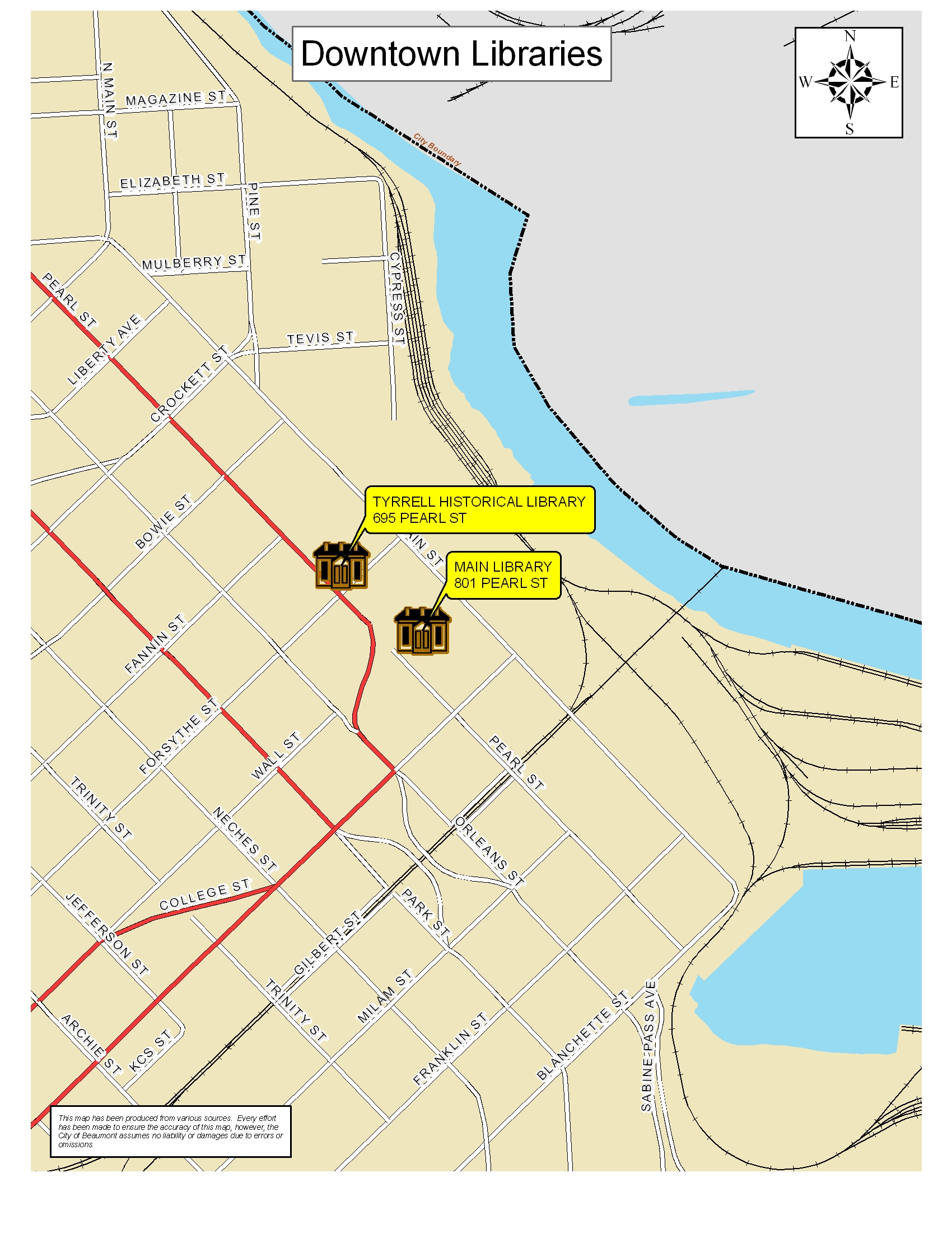 Downtown Beaumont Libraries Map 801 Pearl St City Of Beaumont TX USA Downtown Beaumont Libraries Map 801 Pearl St City Of Beaumont TX USA