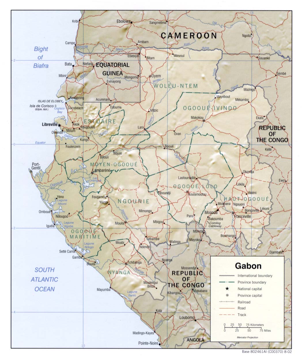 Gabon physical Map • mappery