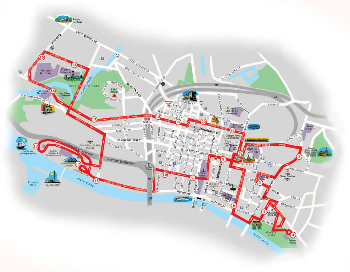 Glasgow Bus Tour Map Glasgow Mappery