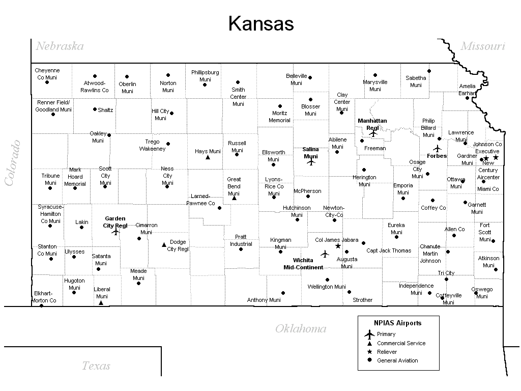 Kansas Airports Map Kansas Mappery Kansas Airports Map Kansas Mappery