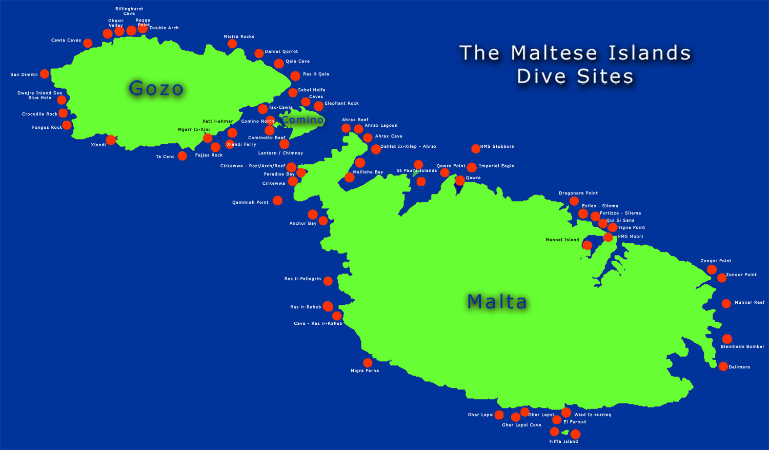 Maltese Islands Dive Sites Map - malta • mappery Maltese Islands Dive Sites Map - malta • mappery