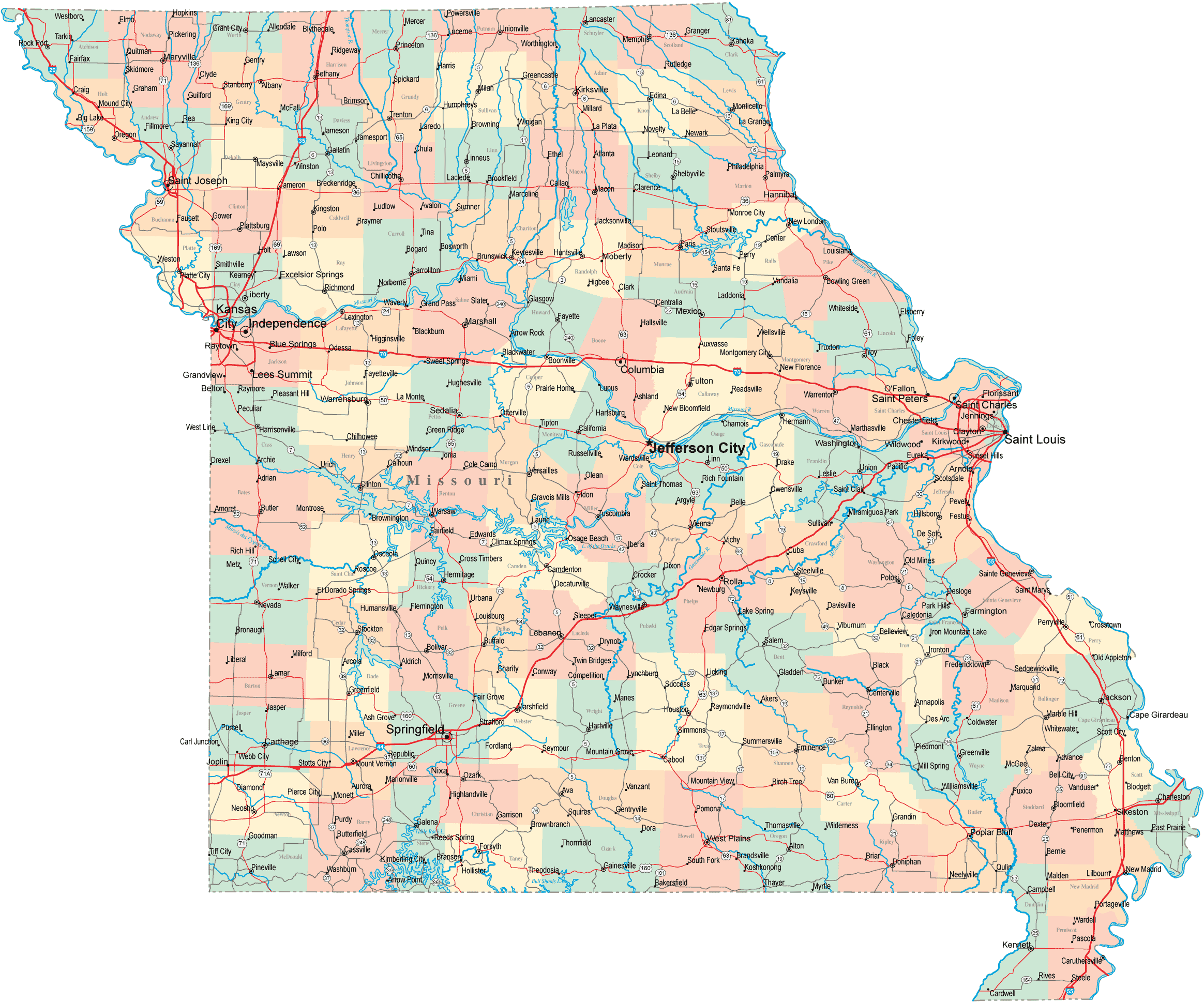 Missouri Map Missouri USA Mappery