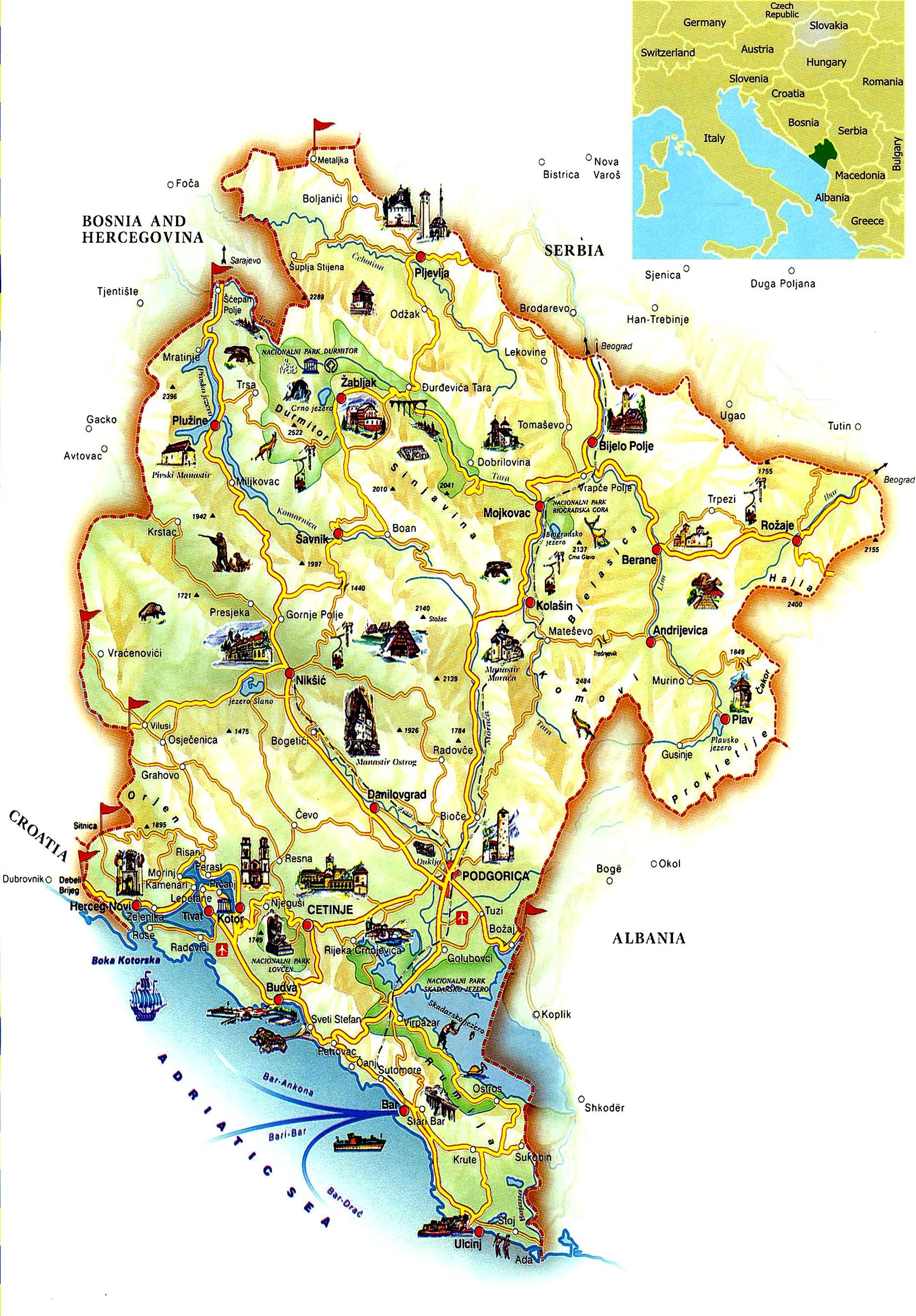 Montenegro Tourist Map Montenegro Mappery