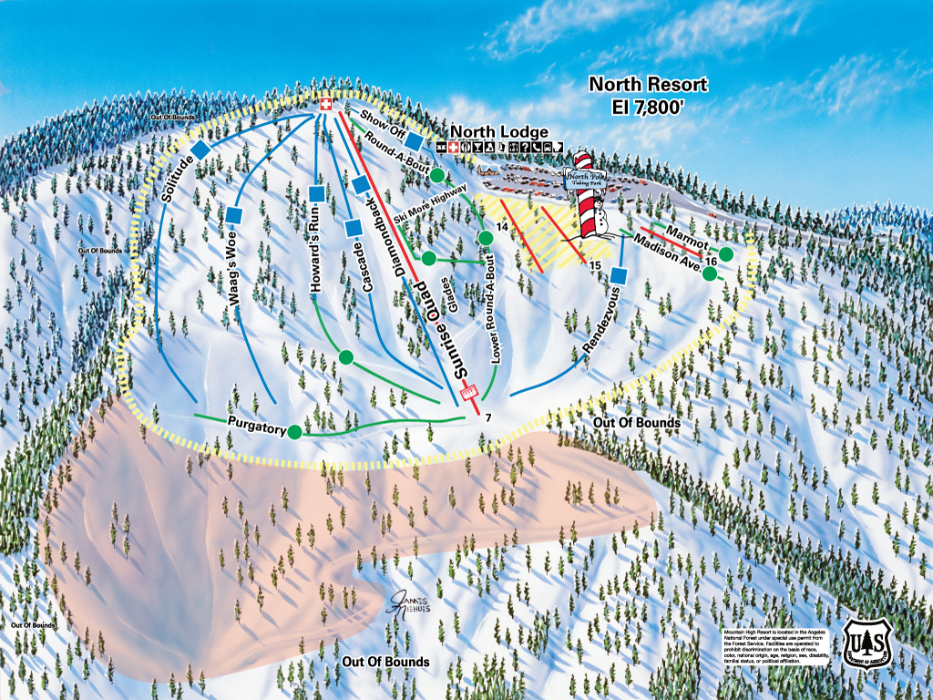 Mountain High Resort North Resort Ski Trail Map - Wrightwood California ... Mountain High Resort North Resort Ski Trail Map - Wrightwood California ...