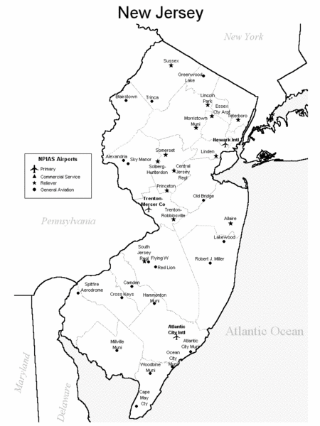New Jersey Airports Map - New Jersey • mappery New Jersey Airports Map - New Jersey • mappery