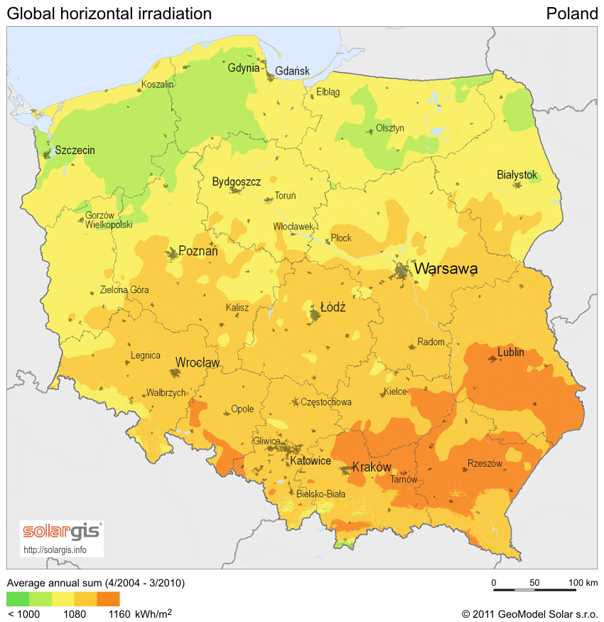 Solar Radiation Map of Poland - Poland • mappery Solar Radiation Map of Poland - Poland • mappery