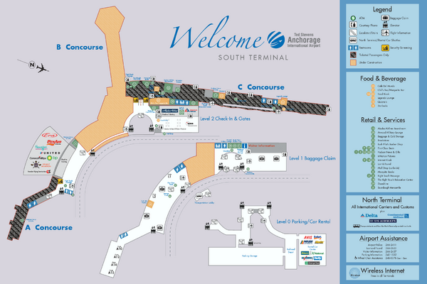 Ted Stevens Anchorage International Airport - South Terminal Map - Ted ... Ted Stevens Anchorage International Airport - South Terminal Map - Ted ...